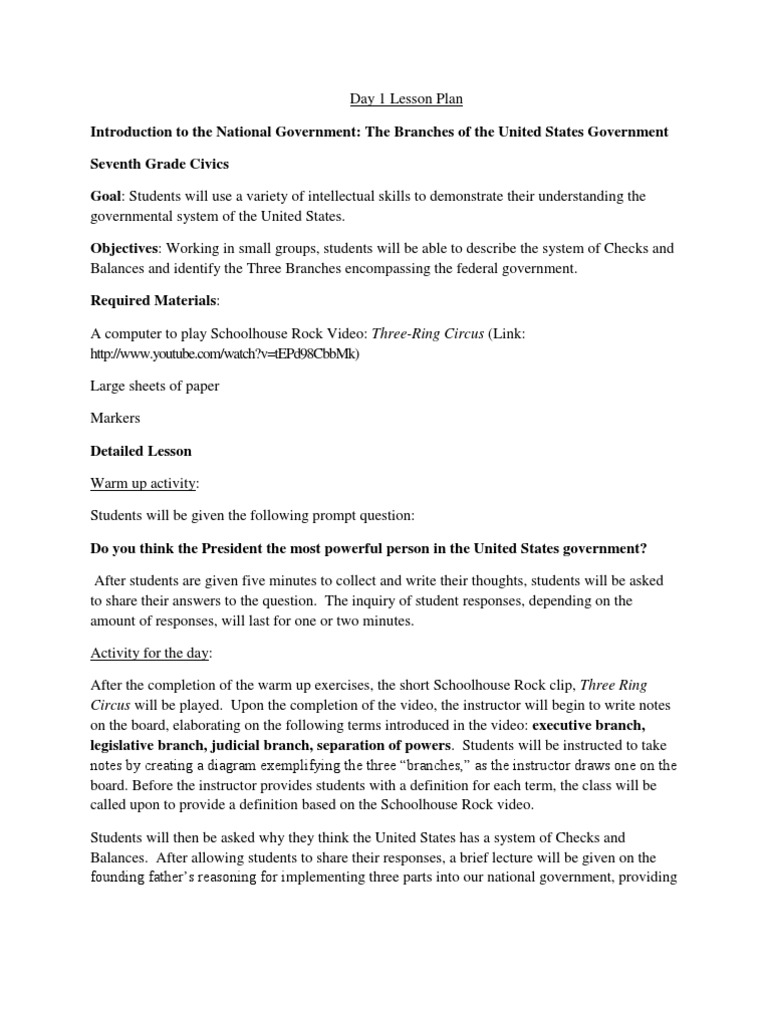 Lesson Plans Day 1 | PDF | Federal Government Of The United States ...