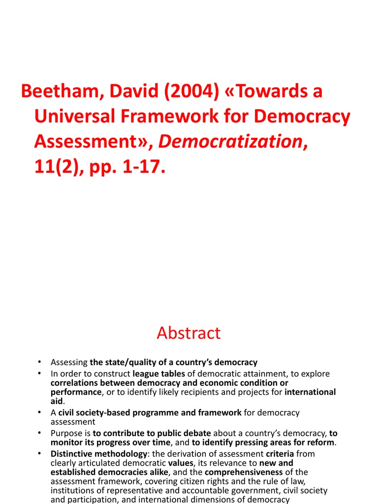 Beetham, David (2004) Towards A Universal Framework For Democracy ...