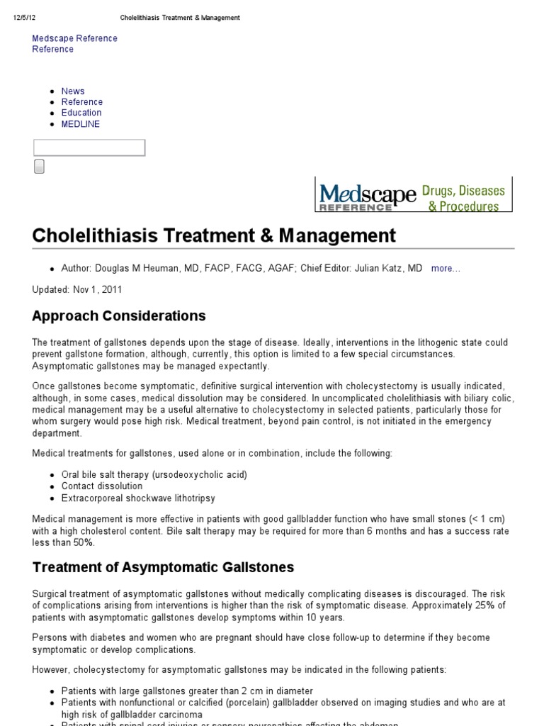 Cholelithiasis Treatment & Management | PDF | Gallbladder ...