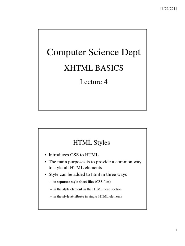 Computer Science Dept: XHTML Basics | PDF | Html Element | Html