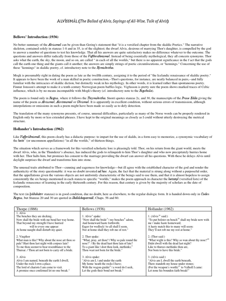 (The Ballad of Alvis, Sayings of All Wise, Talk of Alvis) : Bellows ...