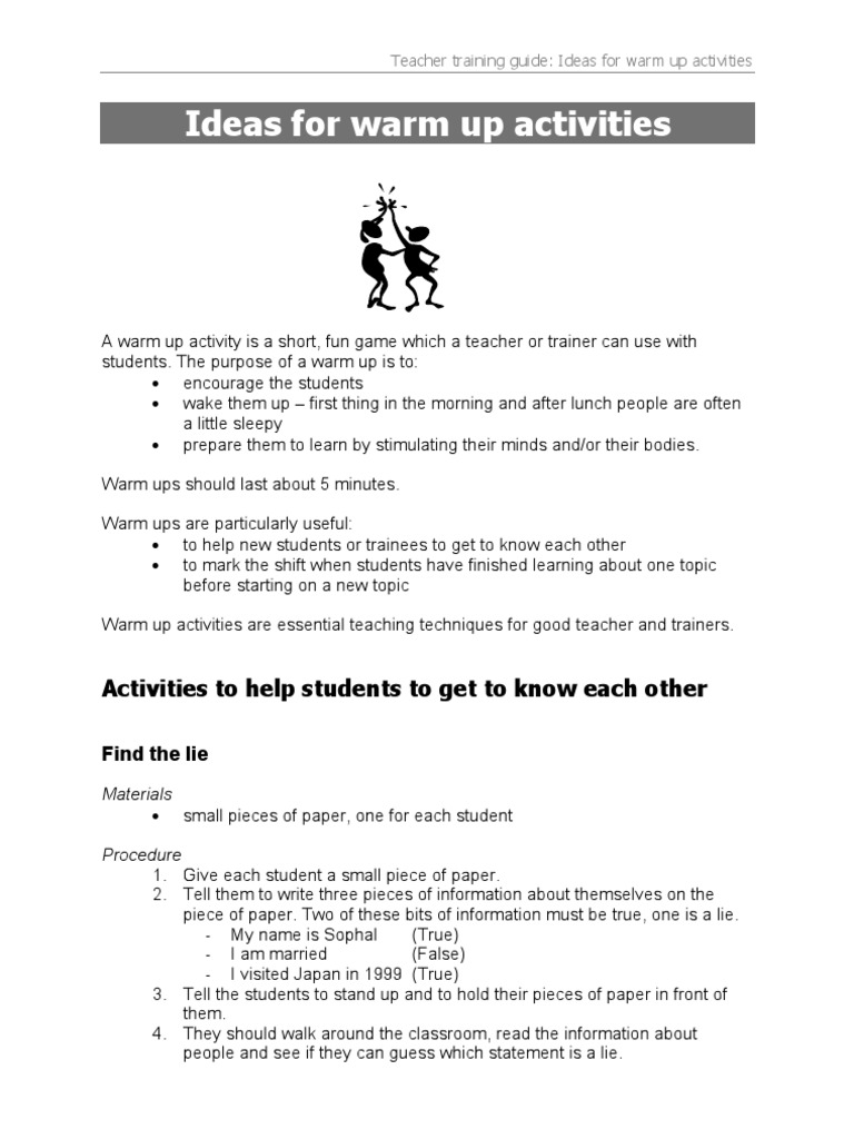 Ideas For Warm Up Activities | PDF | Learning | Cognition
