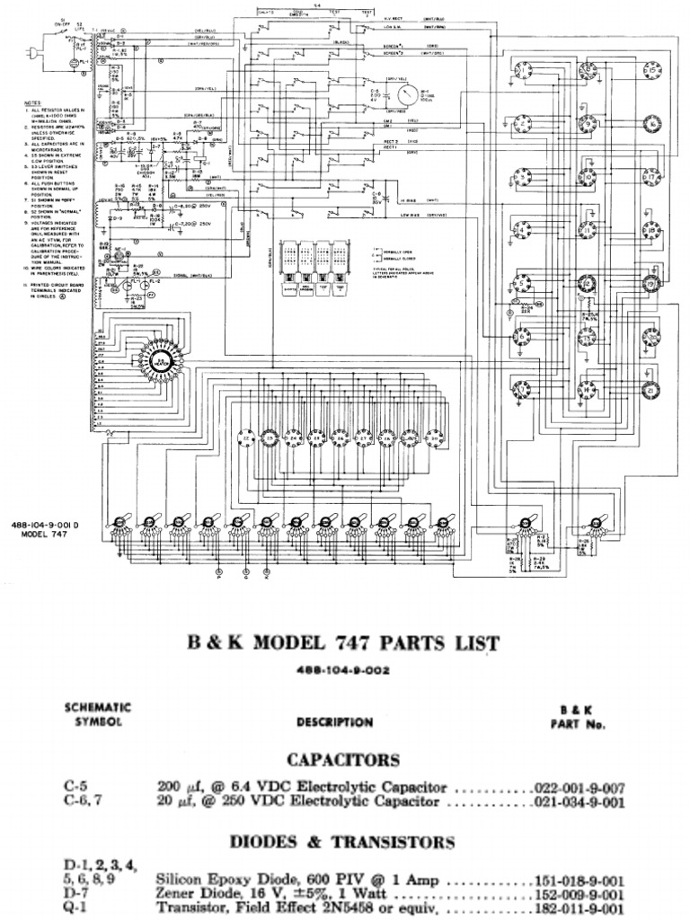 B&K Model 747 Dyna-Jet Tube Tester Schematic