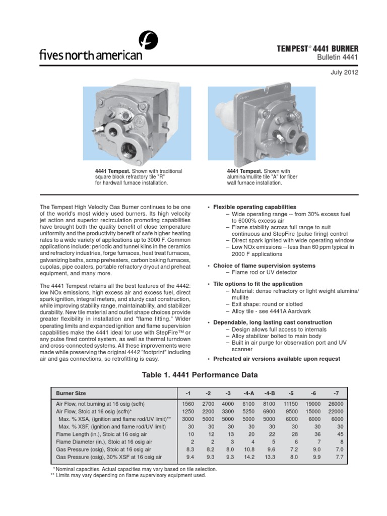 Tempest 4441 BURNER: Bulletin 4441 | PDF | Refractory | Combustion