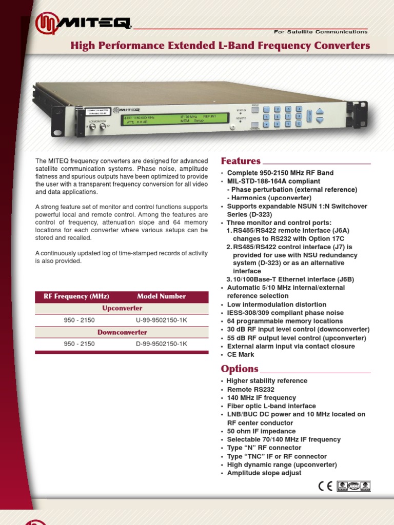 High Performance Extended L-Band Frequency Converters: Features | PDF ...