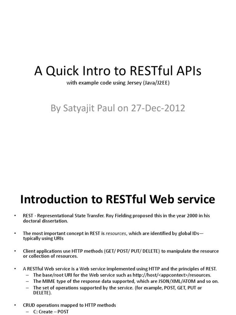 Quick Introduction To RESTful APIs | PDF | Representational State ...
