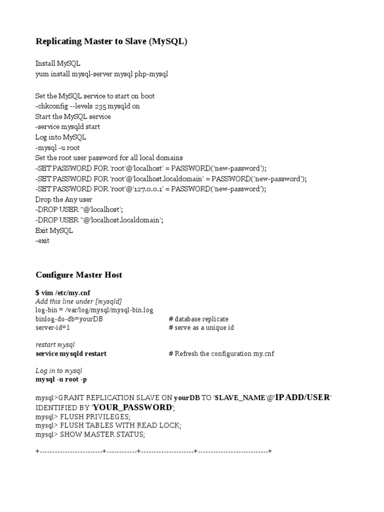 Mysql Replication Master To Slave | PDF