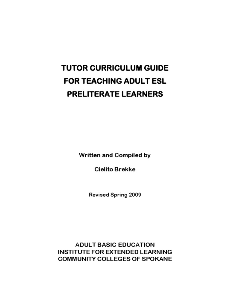 Curriculum Guide For Teaching Adult ESL Preliterate Learners | PDF ...