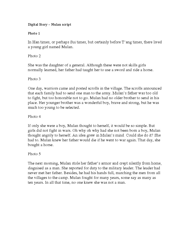 Digital Story Mulan Script | PDF