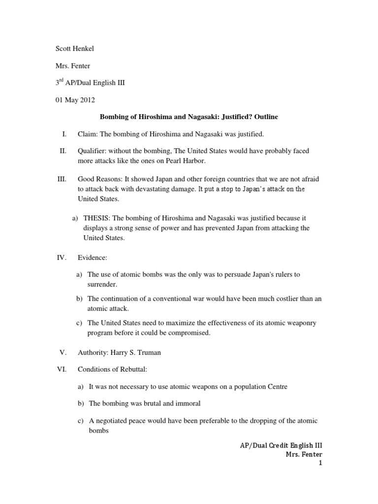 Justification of Hiroshima and Nagasaki Bombings | PDF