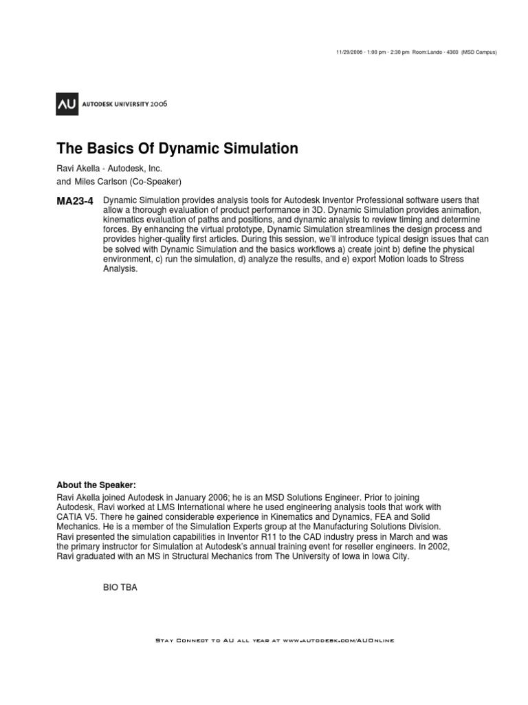 Basic of Dynamic Simulation Auto Desk Inventor | PDF | Simulation | Force