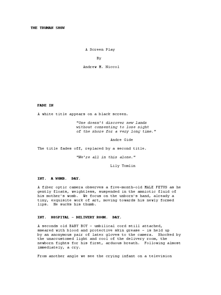 The Truman Show Film Script | PDF | Taxicab | Leisure