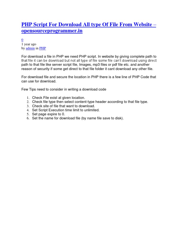 PHP Script For Download All Type of File From Website | PDF | Php ...