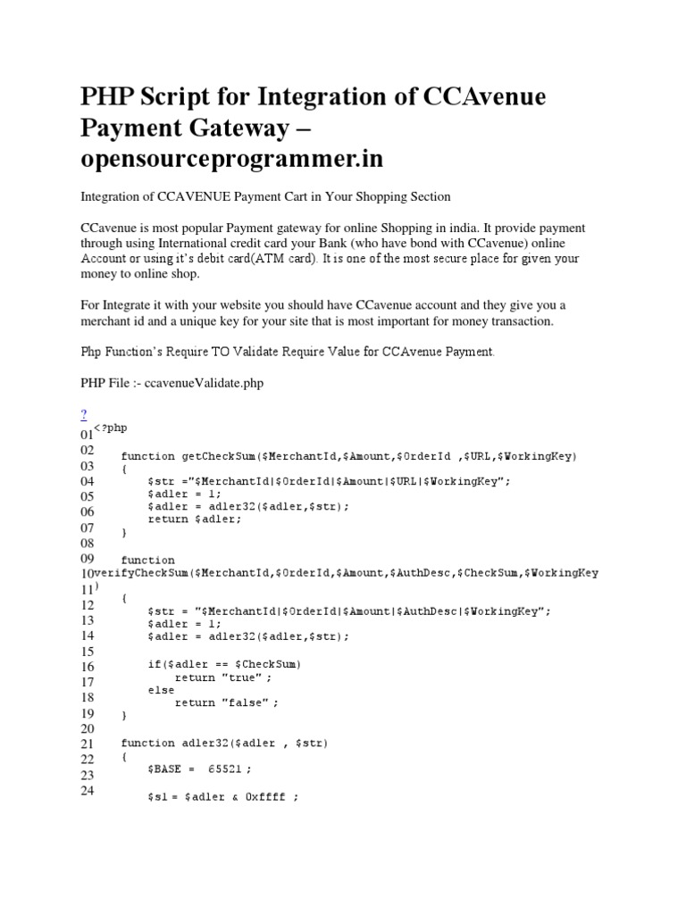 PHP Script For Integration of CCAvenue Payment Gateway | PDF | Payments ...