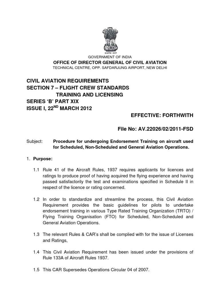 Indian DGCA Type Rating Requirements CAR | PDF | Flight Instructor ...