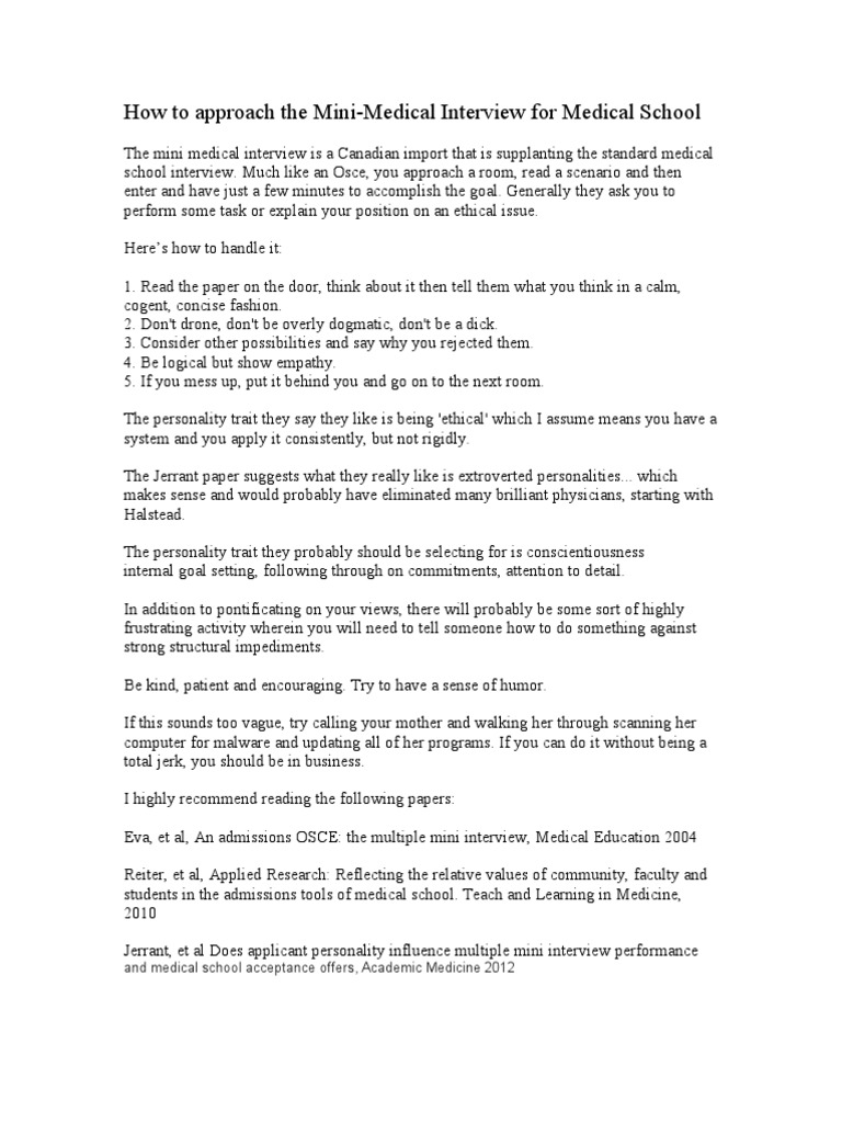 How To Approach The Mini-Medical Interview For Medical School | PDF ...