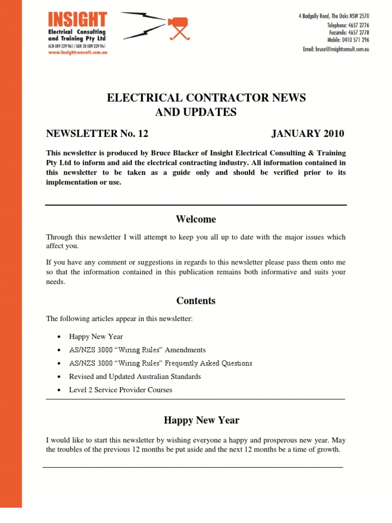 Electrical Contractor News and Updates: Newsletter No. 12 JANUARY 2010 ...