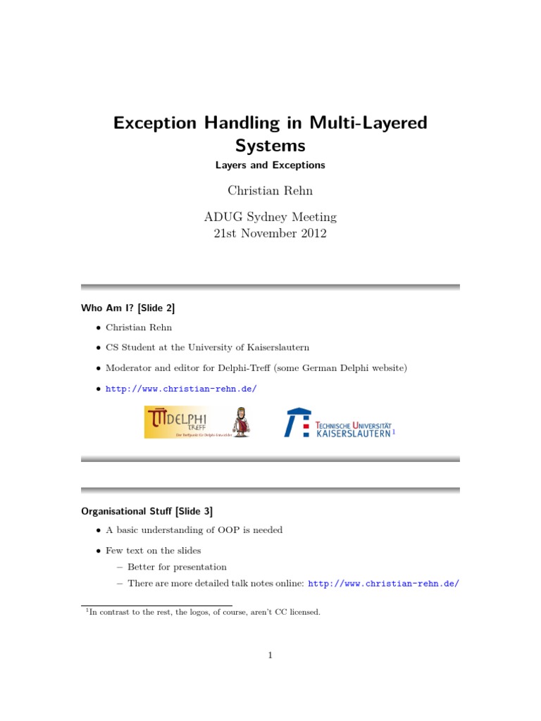 Exception Handling in Multi-Layered Systems: Layers, Exceptions, and Their Relationship | PDF ...