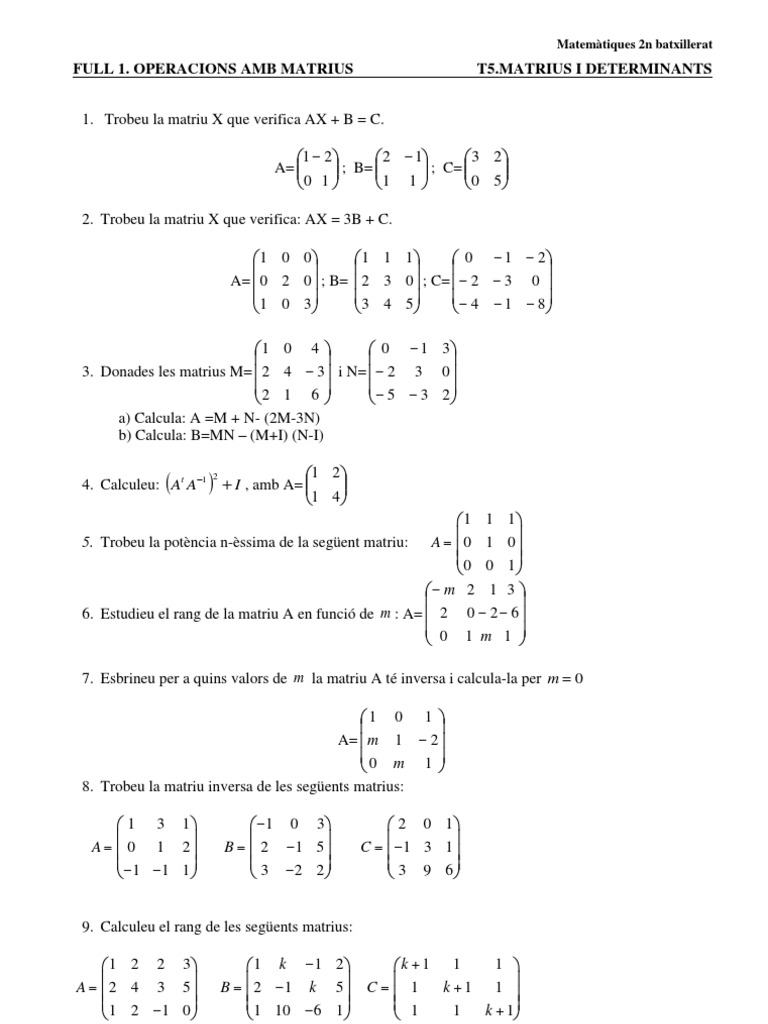 T5 Full1 Operacions Amb Matrius | PDF