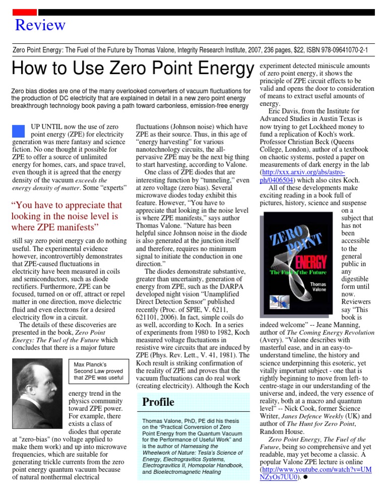 Harvesting Zero Point Energy: A Review of Thomas Valone's Book 'Zero ...