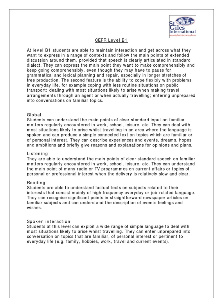 CEFR B1 Learning Outcomes | PDF | Adverb | Adjective