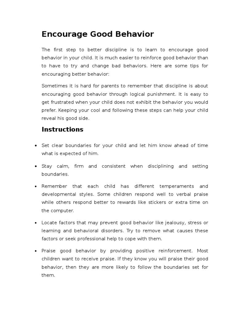 Encouraging Good Behavior | PDF | Parenting | Relationships