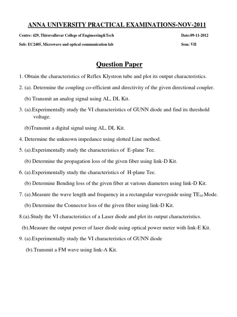 Question Paper: Anna University Practical Examinations-Nov-2011 | PDF ...