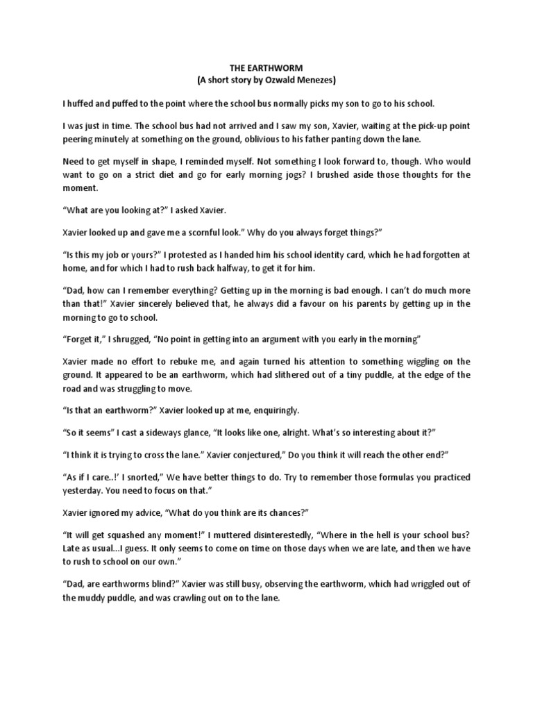 The Earthworm (A Short Story by Ozwald Menezes) | PDF