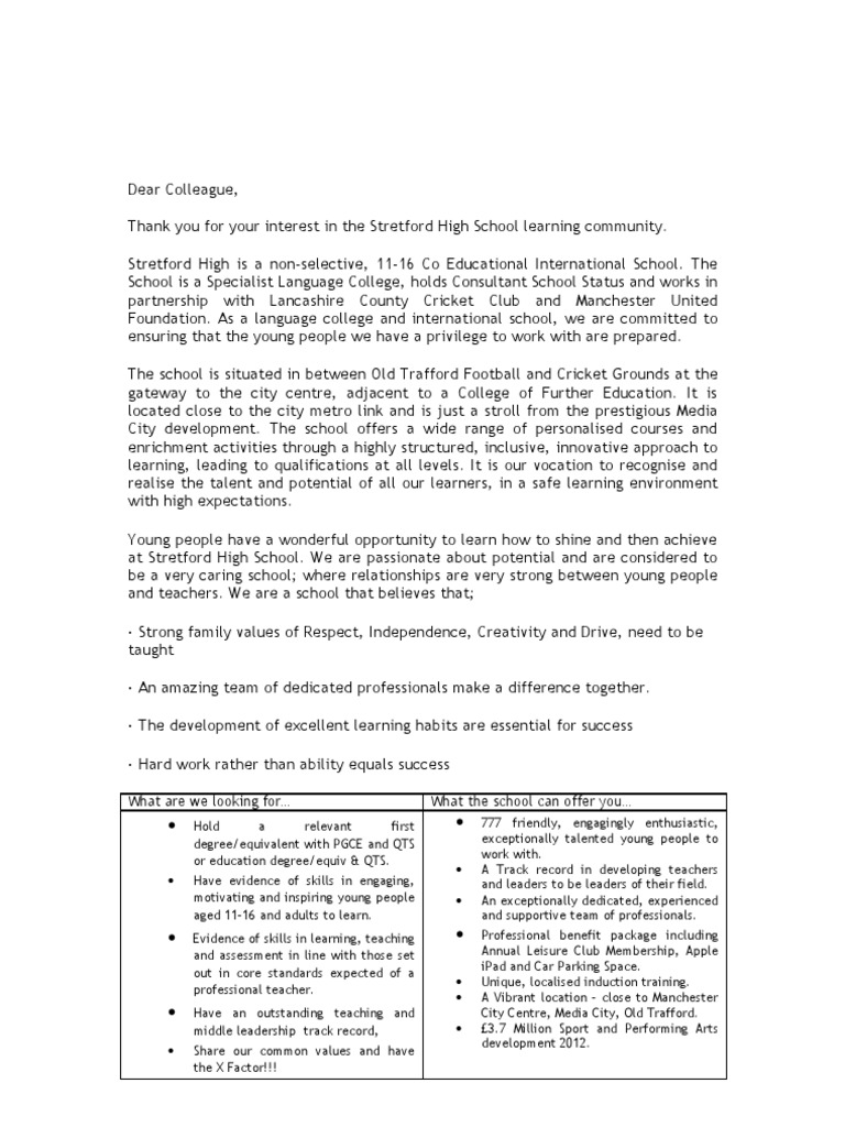 HT Cover Letter AHT | PDF | Teachers | Change
