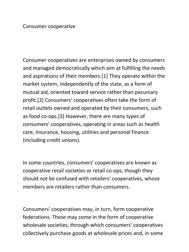 Consumer Co-Operative | PDF | Cooperative | Economies