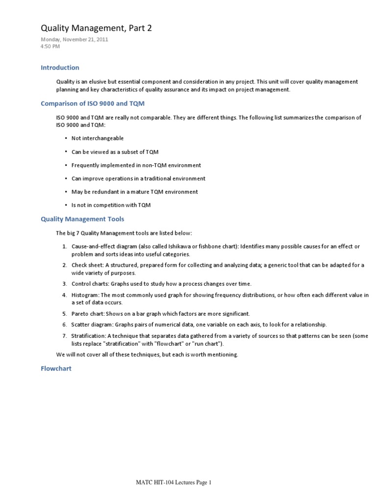 Quality Management Tools and Techniques | PDF | Quality | Business Process