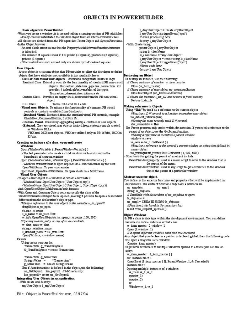 Object Powerbuilder Pdf Class Computer Programming Parameter Computer Programming