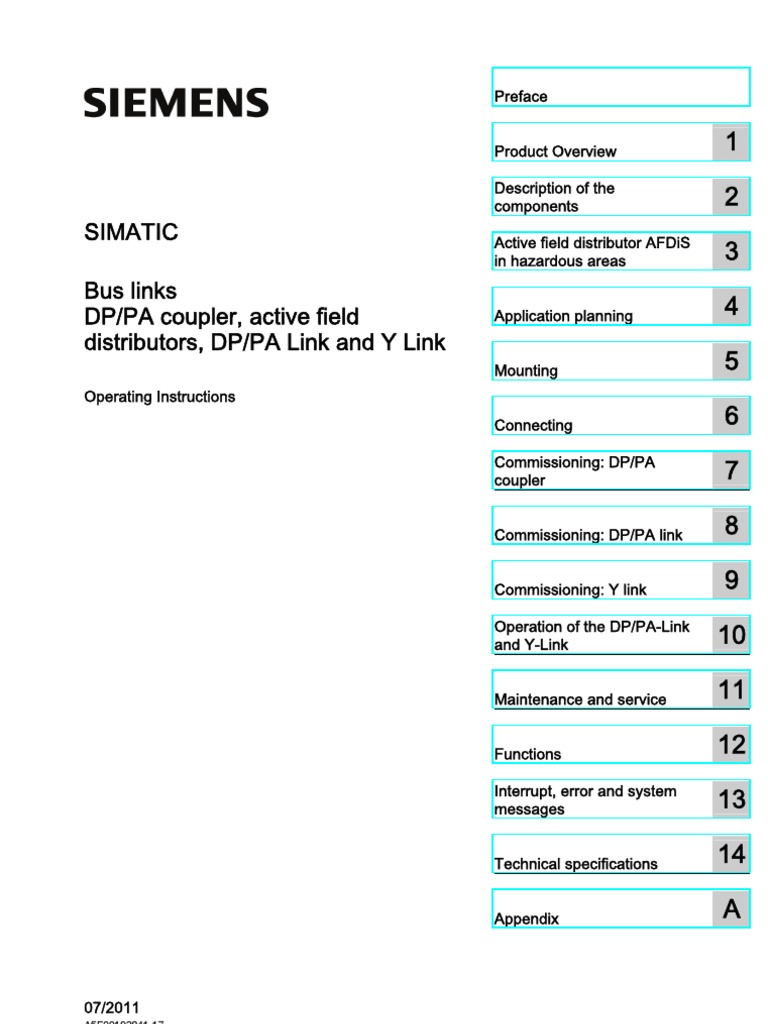 Siemens DP/PA Coupler, Active Field Distributors, DP/PA Link and Y Link ...