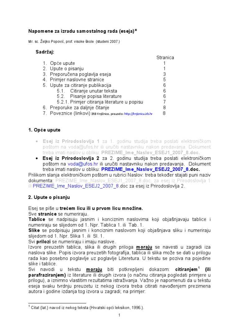 Upute Za Pisanje Eseja | PDF
