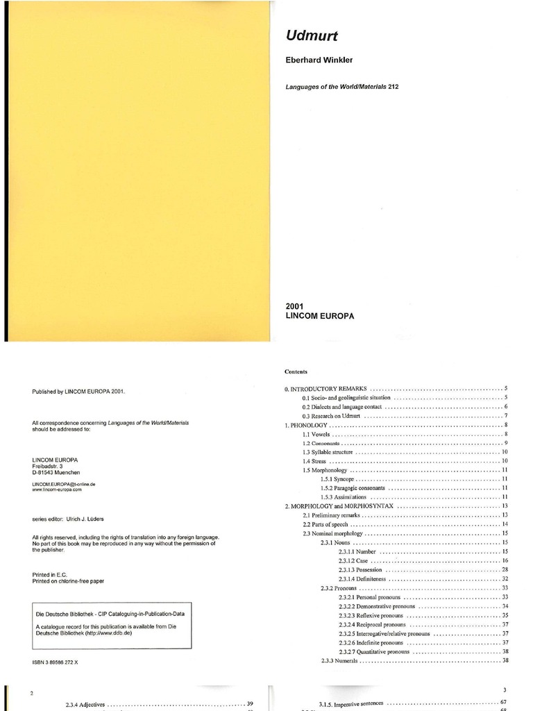 Udmurt (E. Winkler, The Languages of The World - Materials 212) | PDF ...