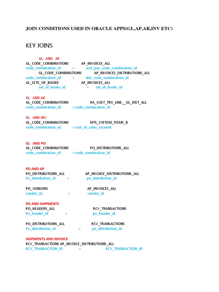 Oracle Apps Table Joins Pdf Business