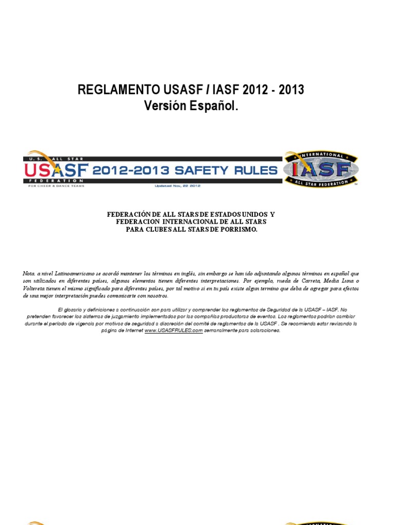 Reglamento IASF - USASF 2013 - VERSIÓN ESPAÑOL | PDF | Gimnasia ...