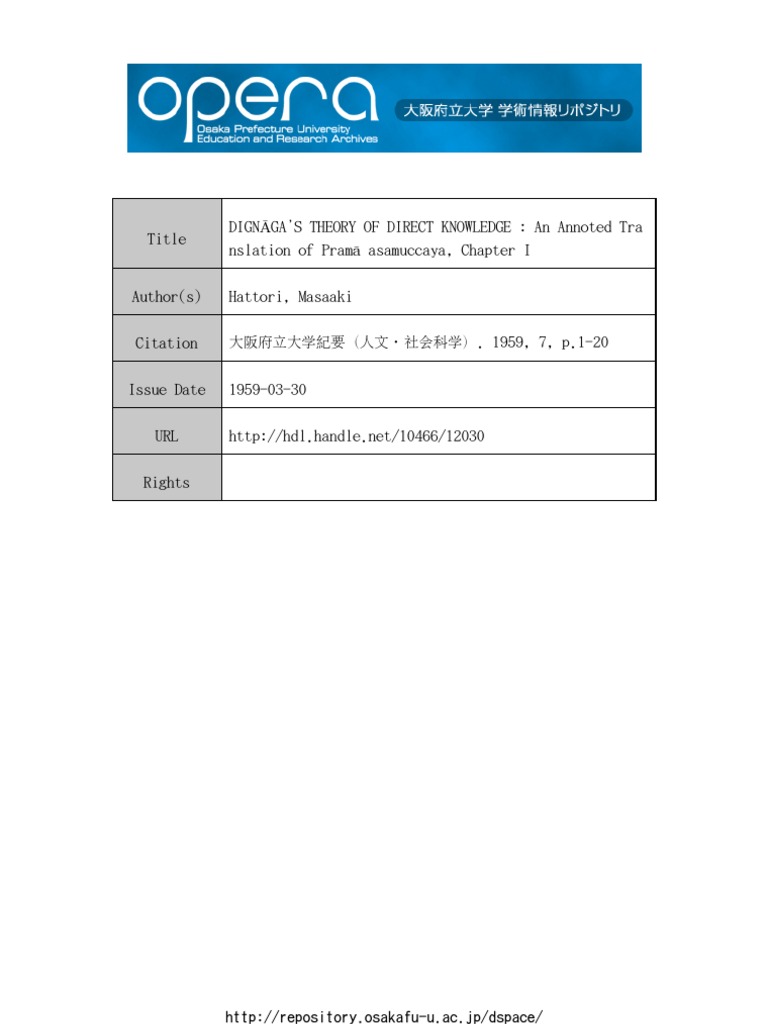 DIGNAGA'S THEORY OF DIRECT KNOWLEDGE: An Annoted Tra Nslation of ...