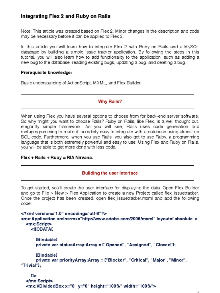 Integrating Flex and Ruby On Rails | PDF | Apache Flex | Ruby ... Integrating Flex and Ruby On Rails | PDF | Apache Flex | Ruby ...