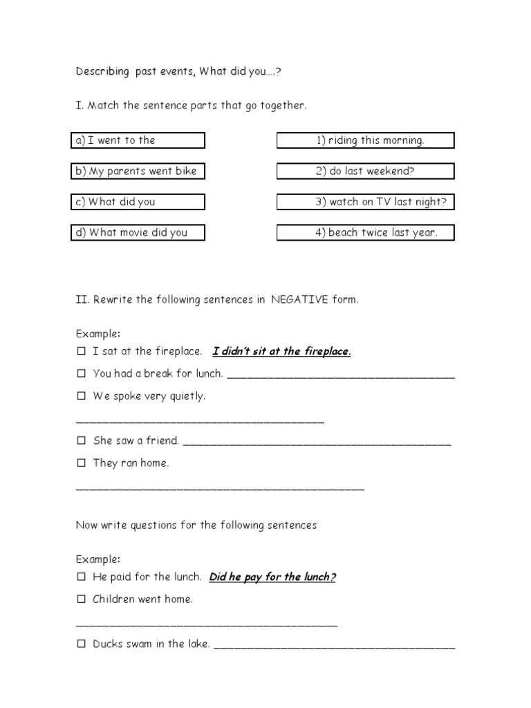 Describing Past Events, What Did You .? | PDF | Grammar | Syntax