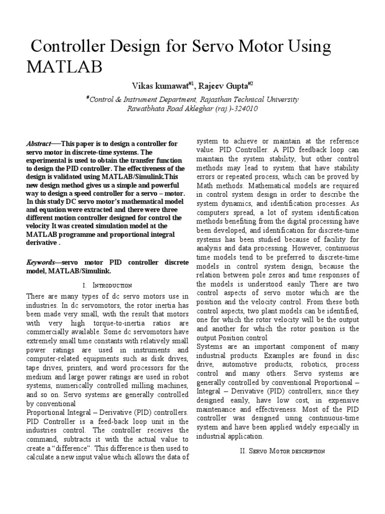 Matlab PID | PDF | Control Theory | Electric Motor