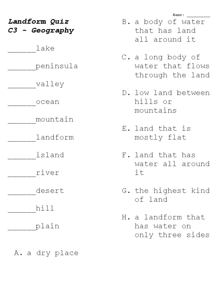 Landform Identification Quiz | PDF