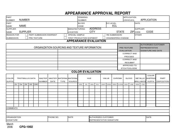 PPAP Appearance Approval Report | PDF