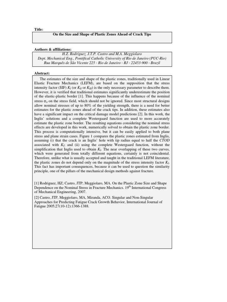 On The Size and Shape of Plastic Zones Ahead of Crack Tips | PDF ...
