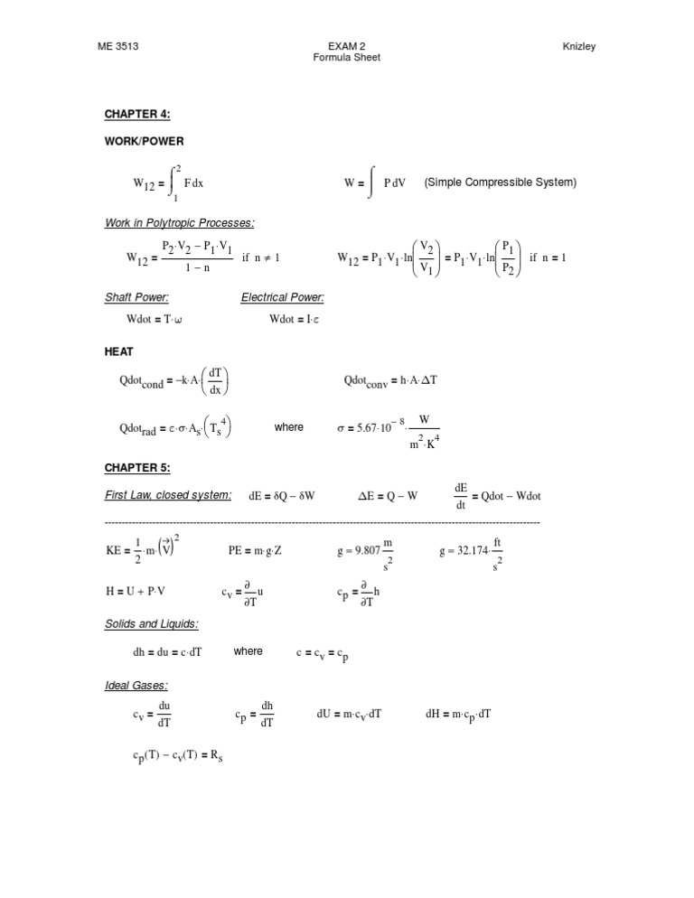 Exam 2 Formula Sheet | PDF
