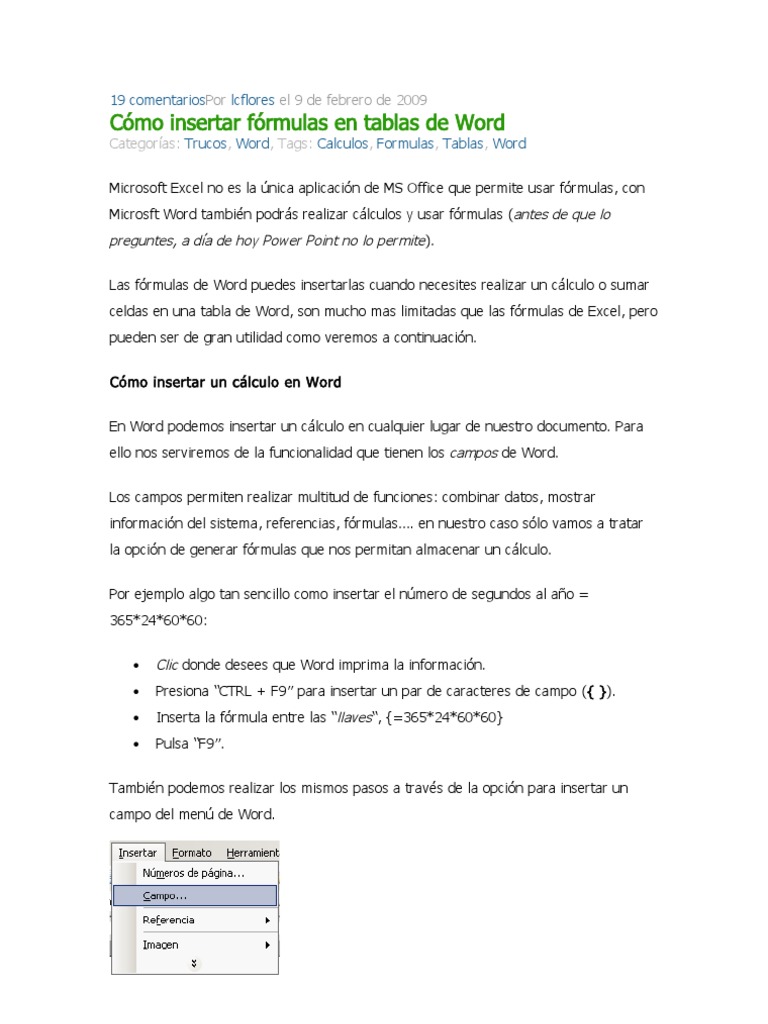 Formulas para Word | PDF | Microsoft Word | Microsoft Office