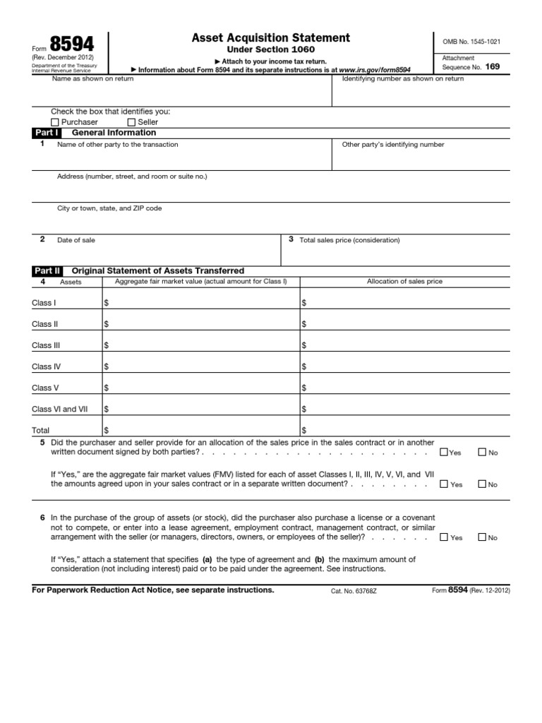 IRS Publication Form 8594 | PDF | Sales | Internal Revenue Service