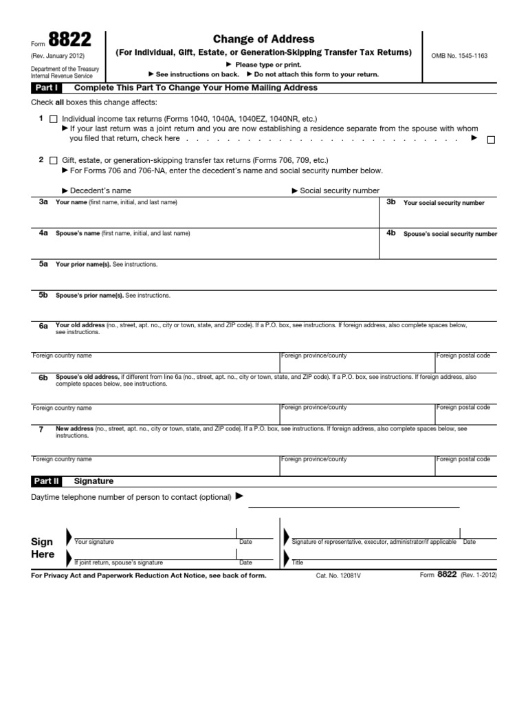 IRS Publication Form 8822 | PDF | Internal Revenue Service | Tax Return ...