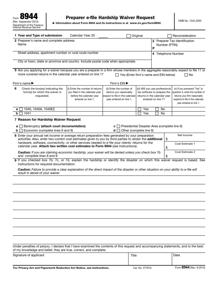IRS Publication Form 8944 | Tax Return (United States) | Internal ...