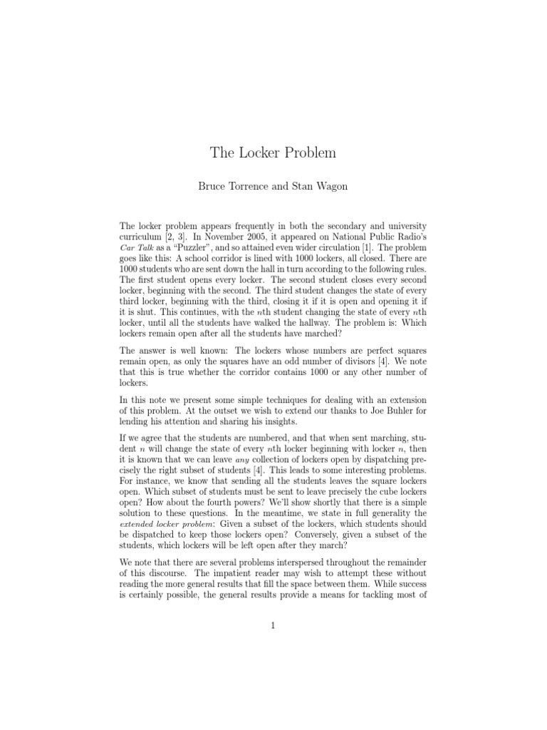 The Locker Problem | PDF | Set (Mathematics) | Exponentiation